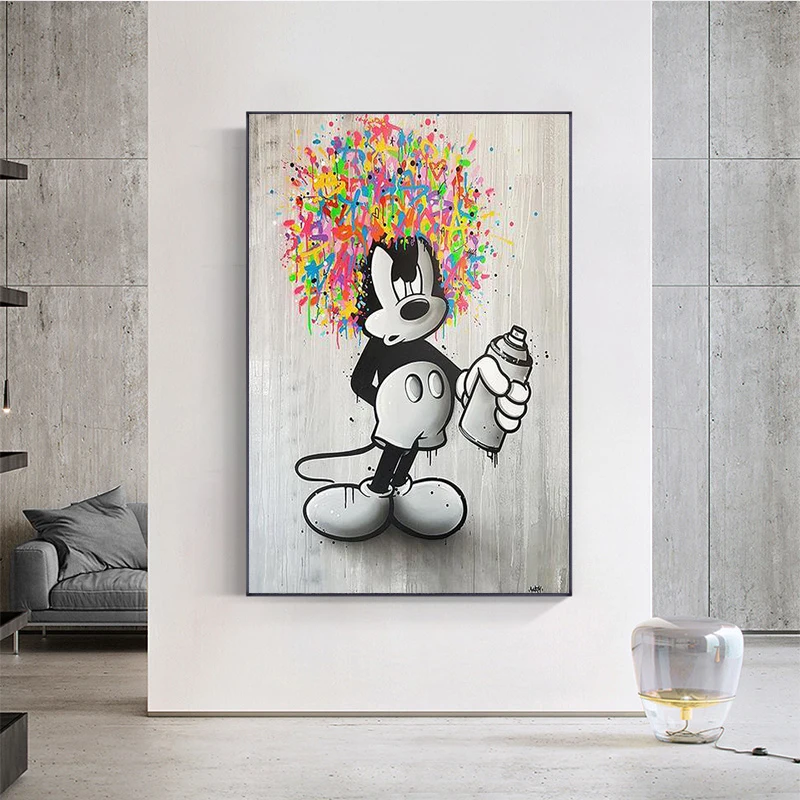 Mickey Mouse Graffiti and Disney Cartoon Art Printed on Canvas ...
