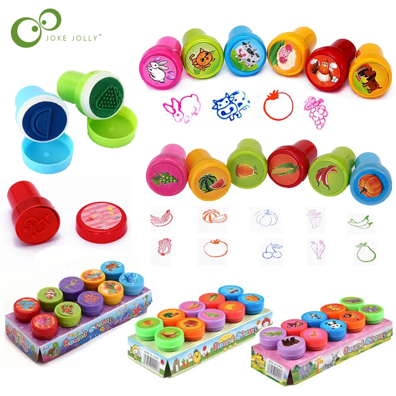 10pcs-Set-Children-Toy-Stamps-Cartoon-Animals-Fruits-Kids-Seal-For ...