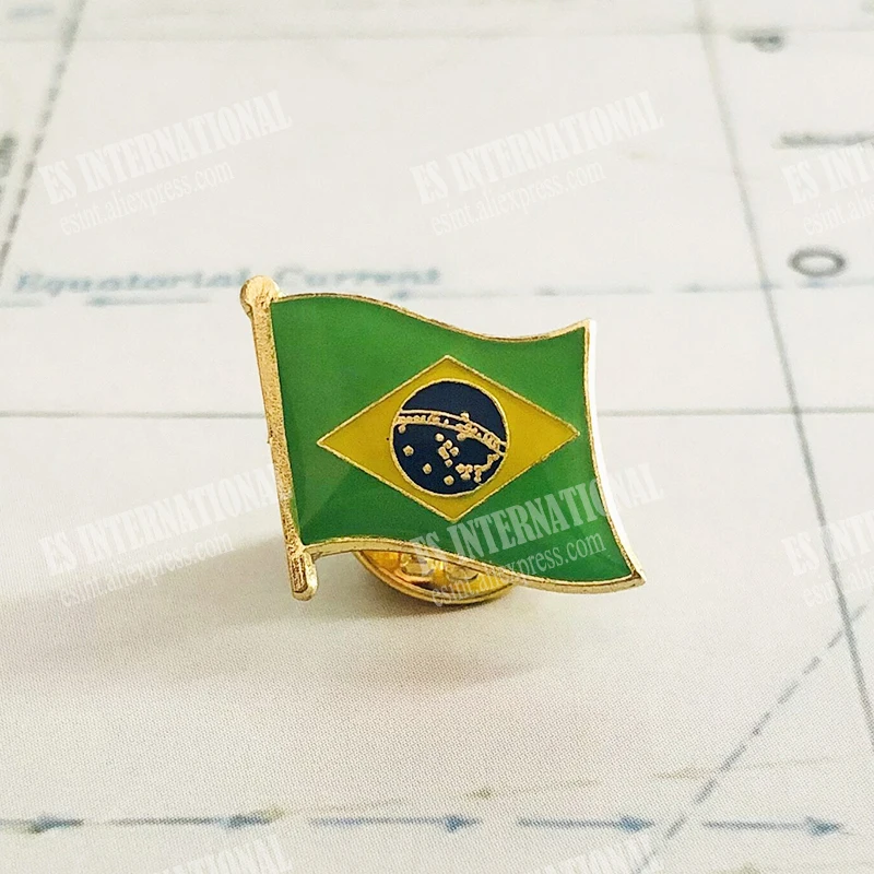 Brazil National Flag Lapel Pins Crystal Epoxy Metal Enamel Badge Paint ...