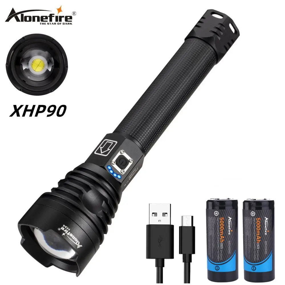 Alonefire H34 Super Powerful XHP90 LED Flashlight Waterproof Ultra Bright USB Zoom Tactical ...