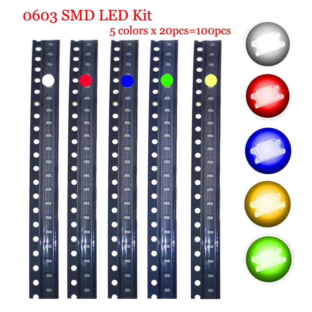 100pcs/lot SMD LED Kit 0402 0603 0805 1206 1210 5730 5050 Red/Green ...