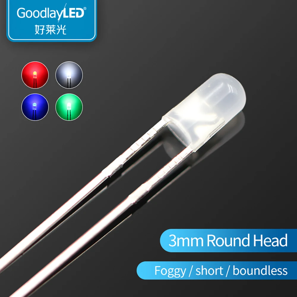 1000pcs 3mm Round No edge Short Legs Diffused Color White Red Blue ...