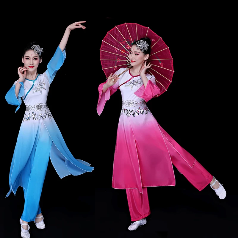 Dança clássica chinesa em leque, roupa de dança étnica, dança moderna ...