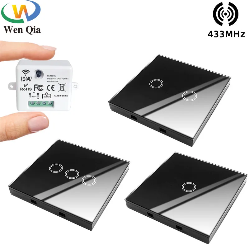 433mhz 스마트 라이트 스위치 Rf 무선 터치 벽 스위치 원격 제어 강화 유리 패널 스위치 홈 Led 램프 220v 스위치