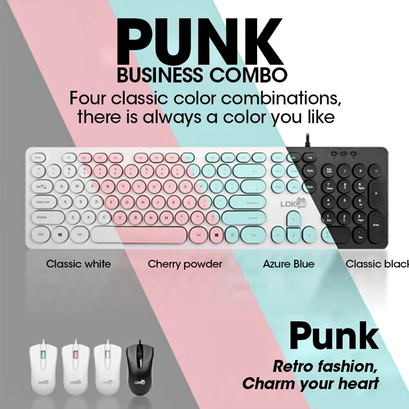Punk Fashion Retro Keyboard And Mouse Set Punk Keyboard Round Keycaps ...