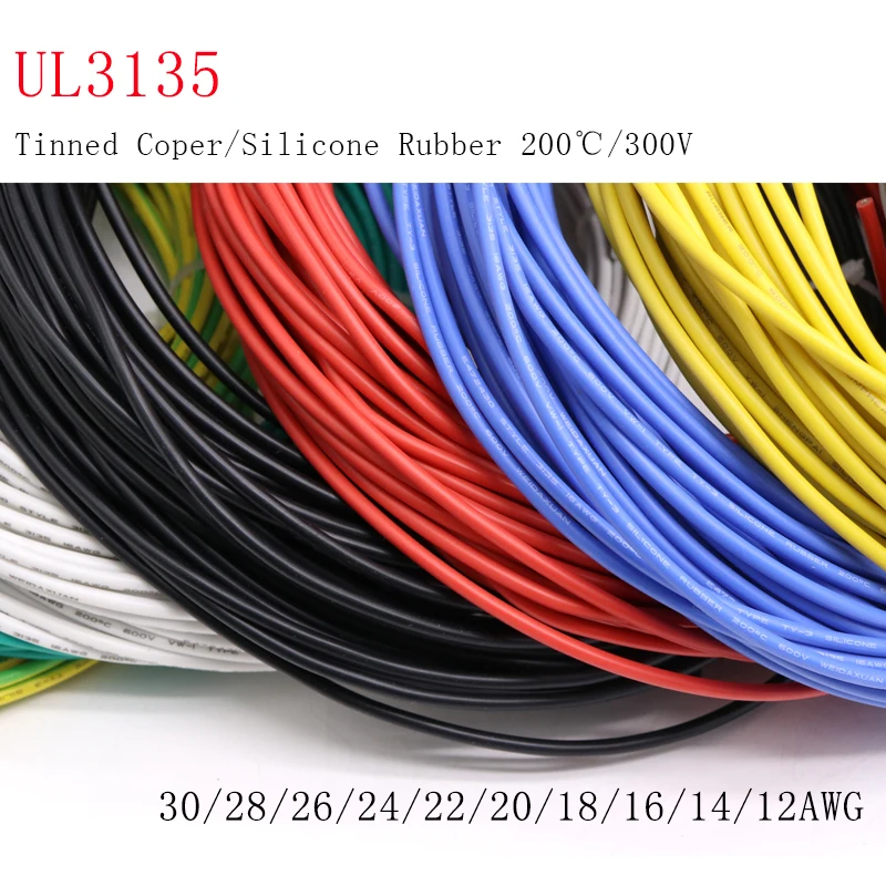 2M/5M 30 28 26 24 22 20 18 16 14 12 AWG UL3135 Silicone Rubber Copper Electron Wire Insulated ...