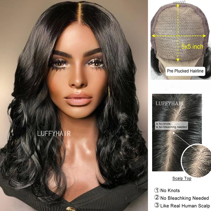 Perucas De Cabelo Humano Ondulado Curto Luffyhair Glueless Base De Seda ...