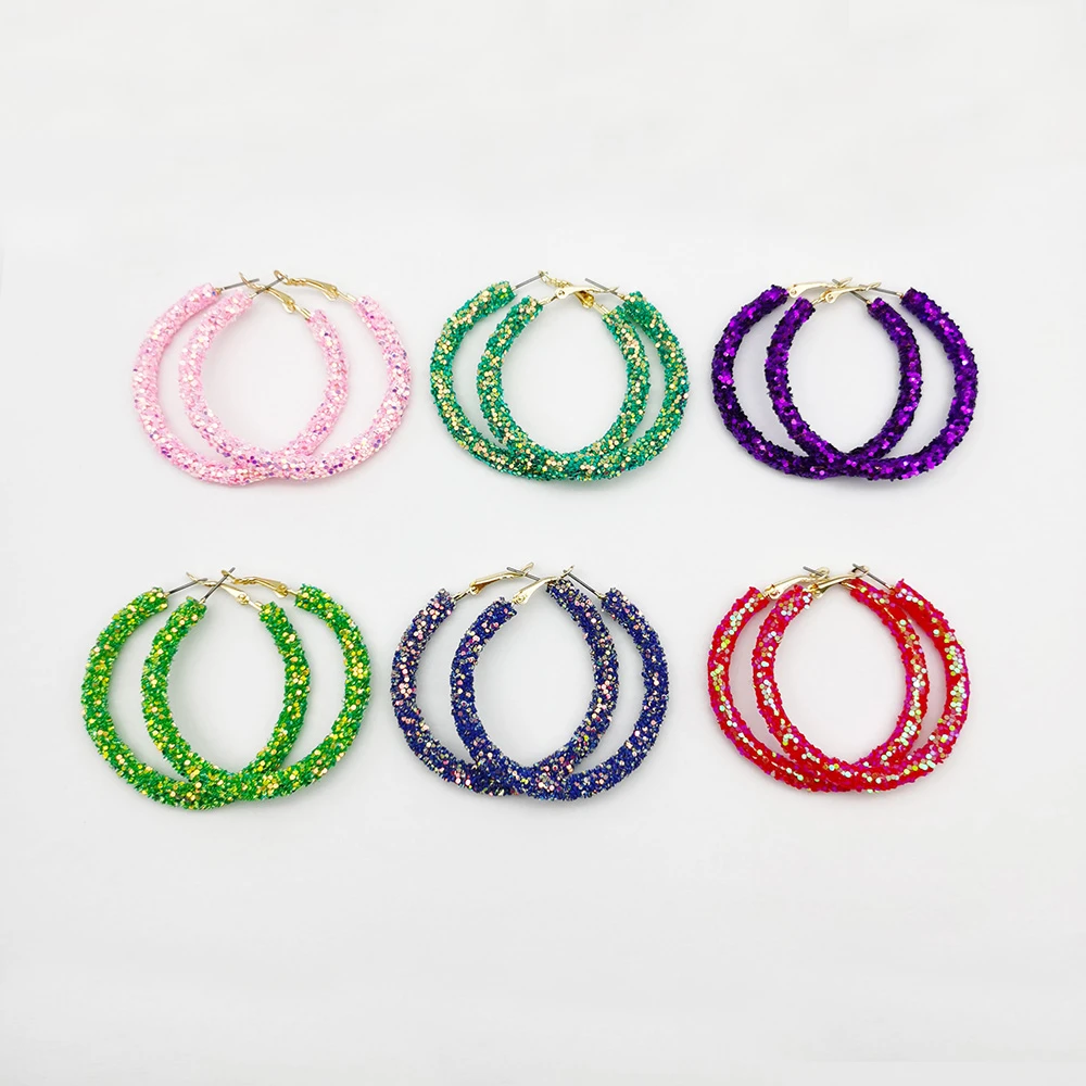 Fashion Glitter Hoop Earrings Glitter Sequins Jewelry Geometric Charm ...