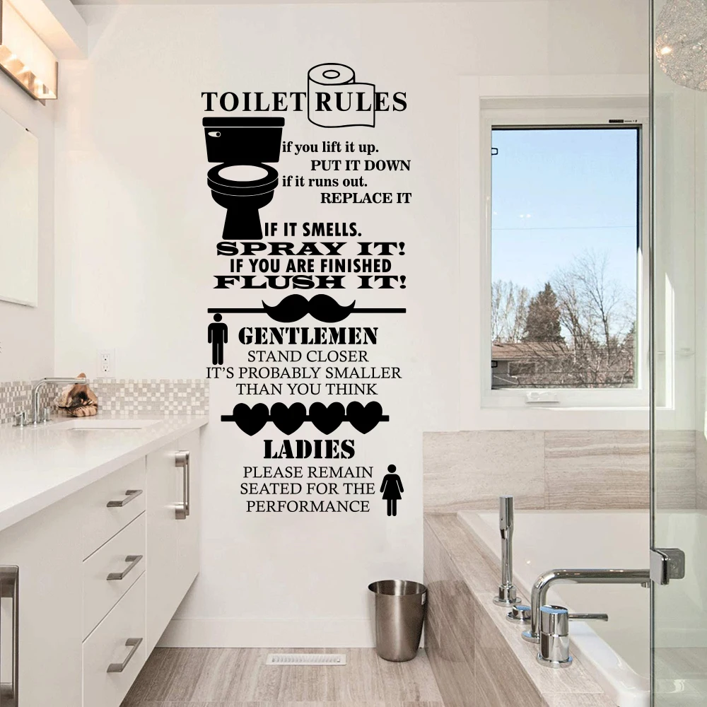 Large Toilet Rules Spray Flush Wall Decal Wc Bath Bathroom Family Quote ...