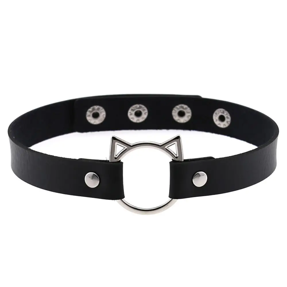Punk Metal Cat Choker Belt Collar Women Pu Leather Goth Choker Necklace ...