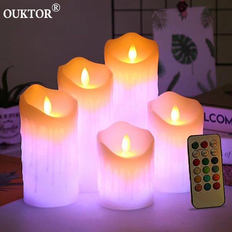 Dancing-Flame-LED-Candle-Light-with-RGB-Remote-Control-Timer-Wax-Pillar ...