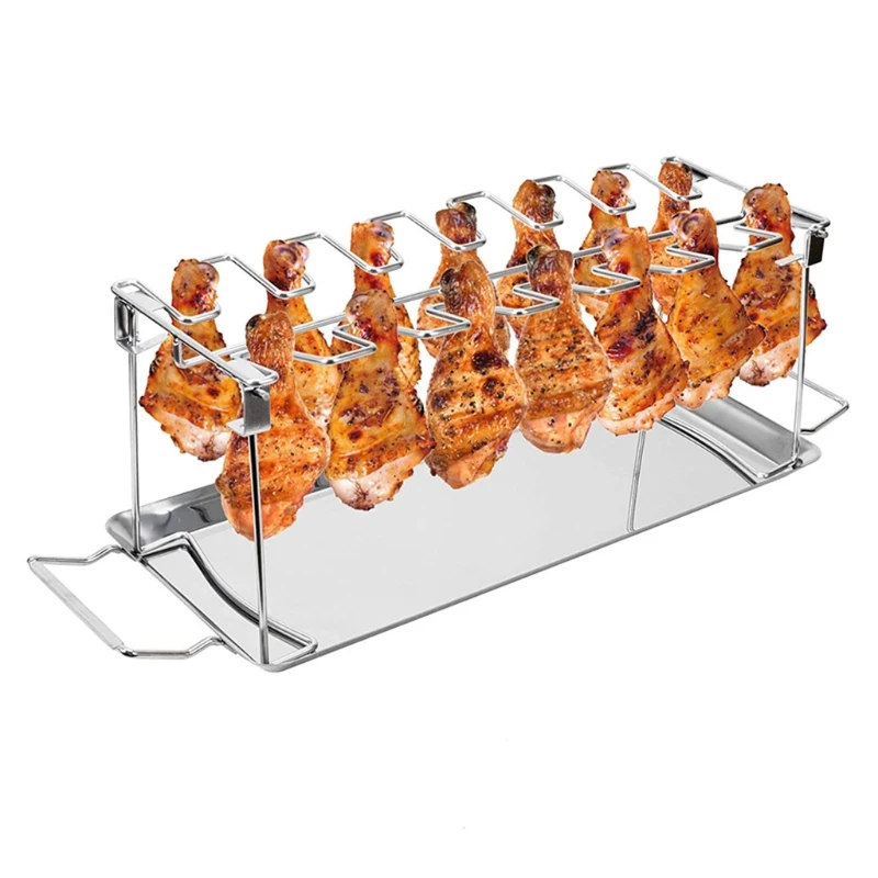 C5AC-Chicken-Leg-Wing-Rack-14-Slots-Stainless-Steel-Metal-Roaster-Stand ...