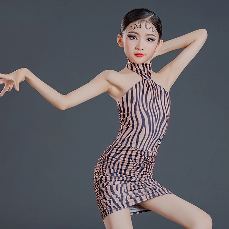 Halter-Zebra-Print-Latin-Short-Dress-Girls-Ballroom-Dance-Dresses-Kids ...