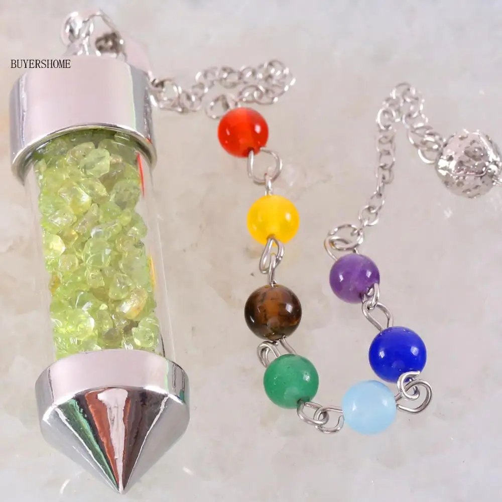 7 Chakra Wishing Bottle Pendulum Reiki Natural Chip Stone Green Peridot ...