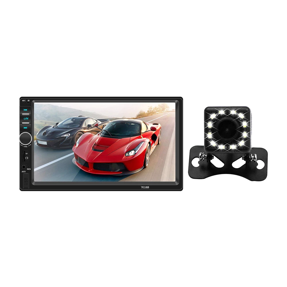 Duplo din 7 Polegada rádio estéreo do carro + 12 led câmera de visão ...