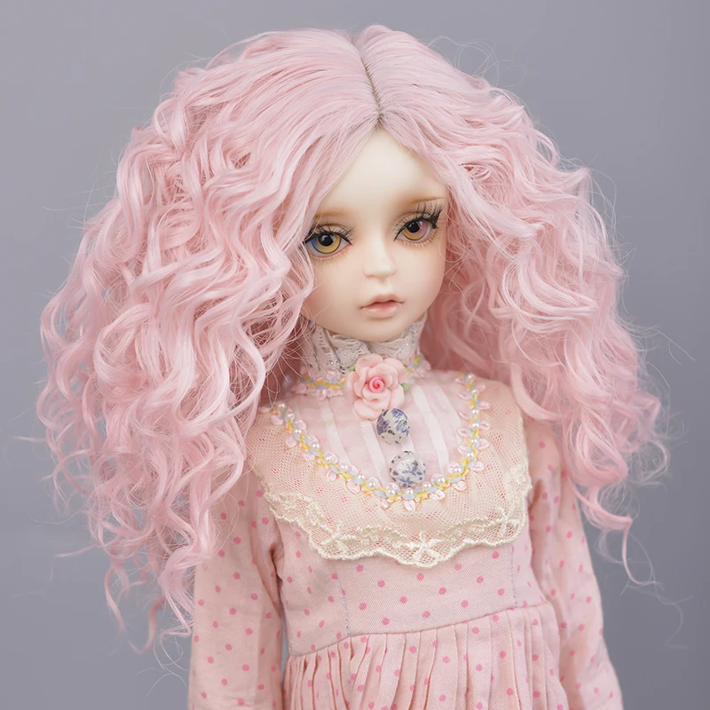 MUZIWIG Dolls Accessories Long Curly Pink 1/3 1/4 BJD Doll Wigs High ...