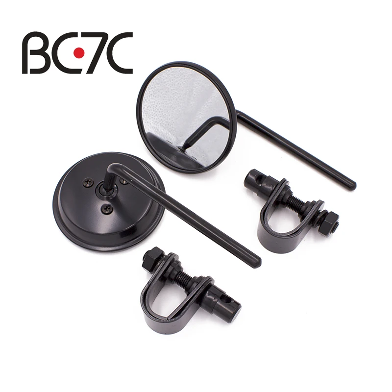 Motorcycle Universal Clamp-on Black Round Side Rear View Back Mirror ...