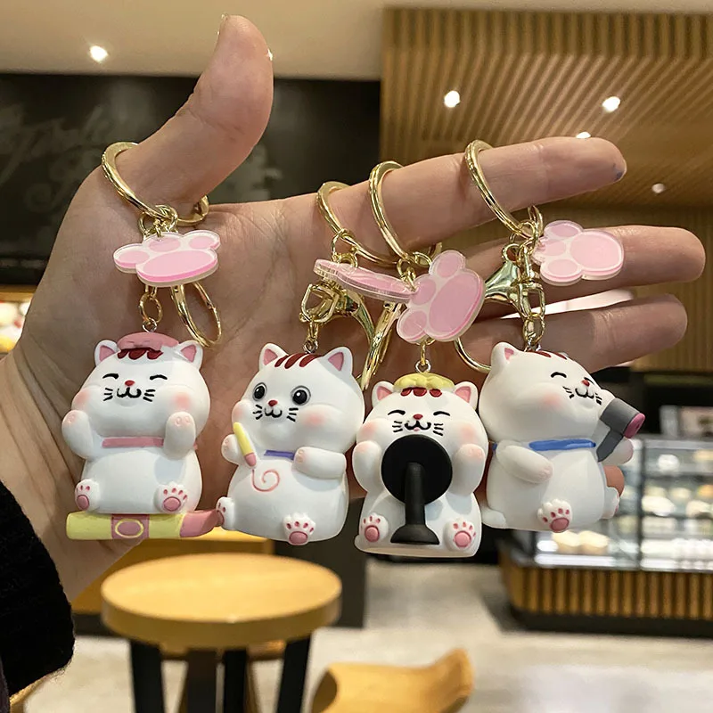 Creative Cute Cat Keychain For Girls Sturdy Protect Alloy Fashion Car ...