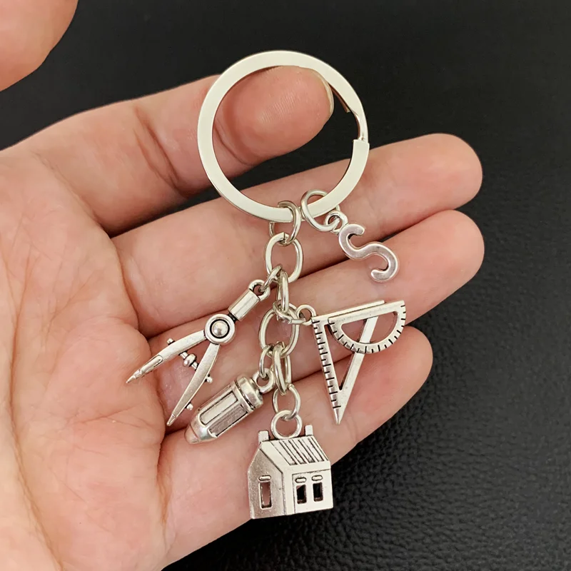letter-A-Z-New-House-key-ring-Compass-Ruler-Keychain-Real-Estate ...