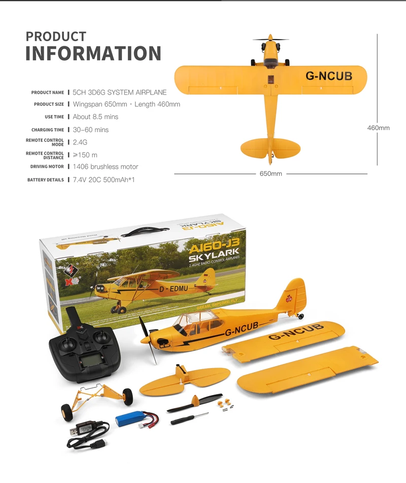 XK A160-J3 Skylark 3D/6G System Airplane G-NCUB EPP 650mm Wingspan Brushless RC Plane RTF – Pace ...