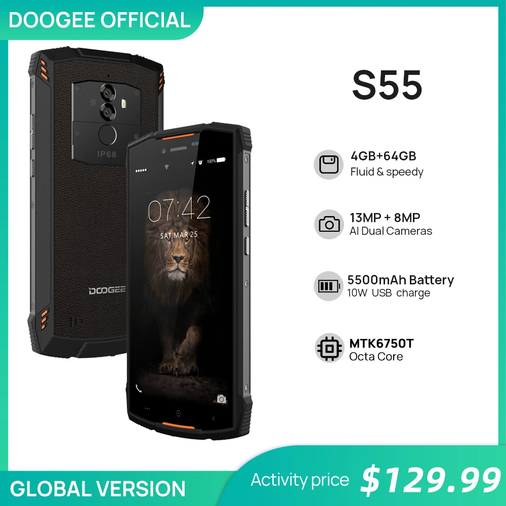 Real IP68 DOOGEE S55 waterproof Smartphone 4GB RAM 64GB ROM 5500mAh ...