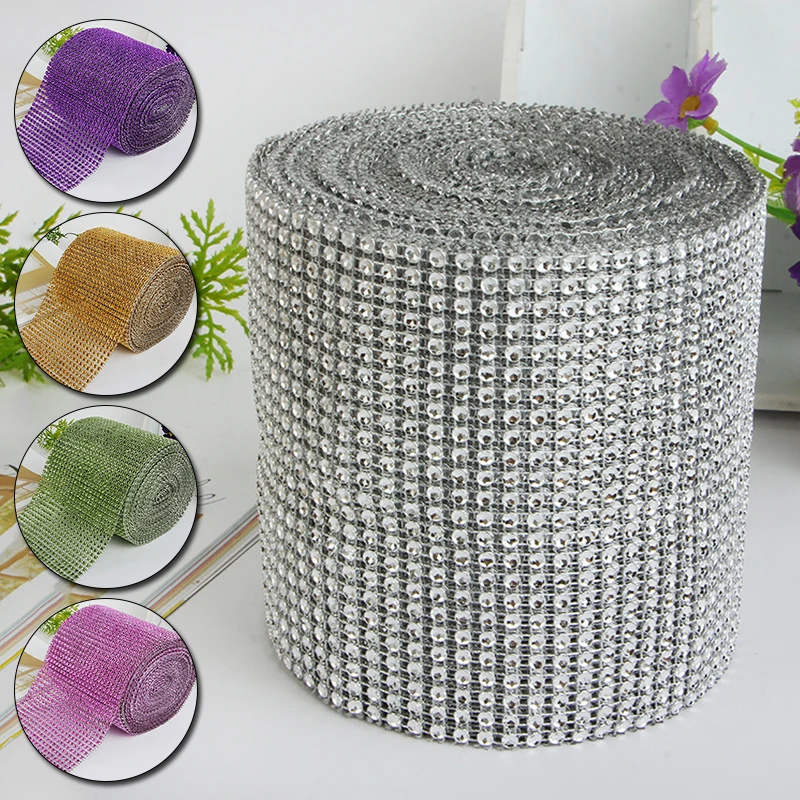 1roll 24 Rows Crystal Diamond Mesh Rhinestone Ribbon For Birthday ...