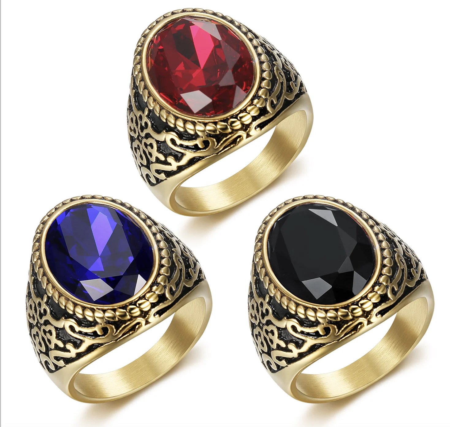 Fashion-jewelry-personality-red-black-blue-stone-ring-for-men ...