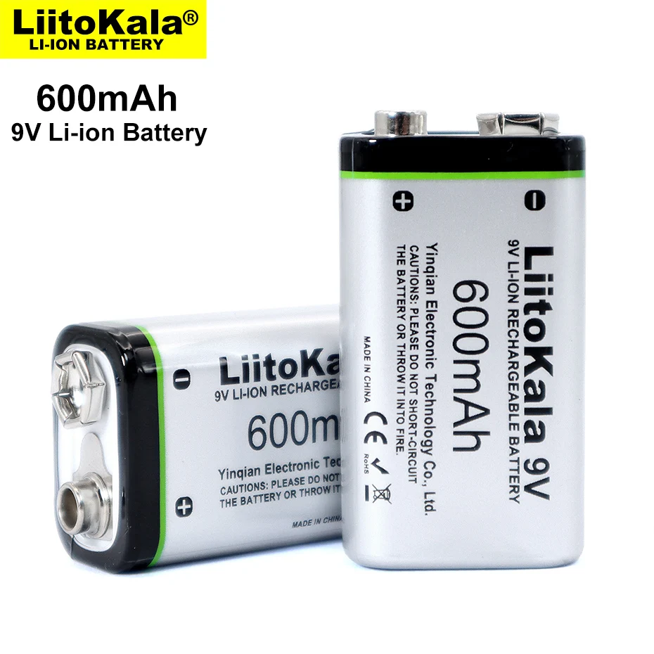 LiitoKala 600mAh 9V li-ion Battery 6F22 9V Rechargeable Battery For ...