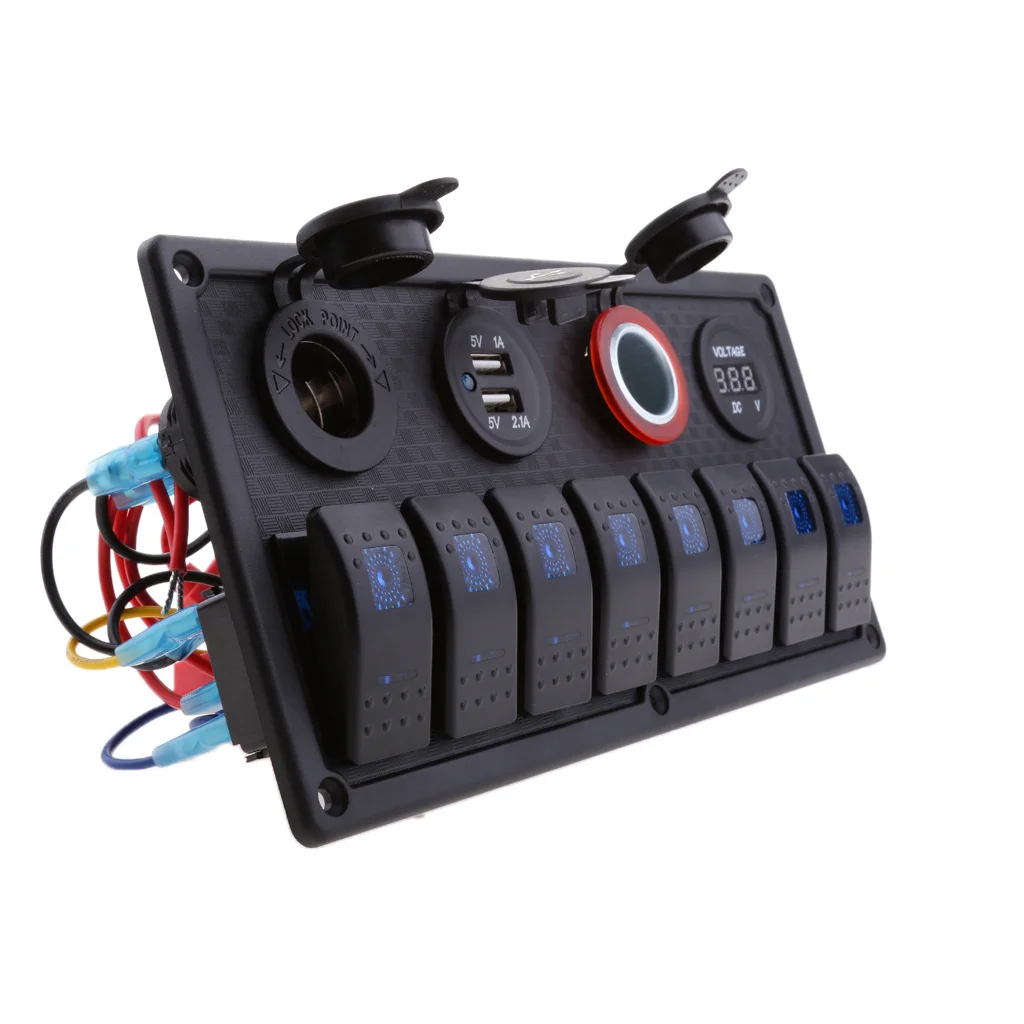Boat Marine Blue Led 8 Gang Splashproof Waterproof Rocker Switch Panel ...