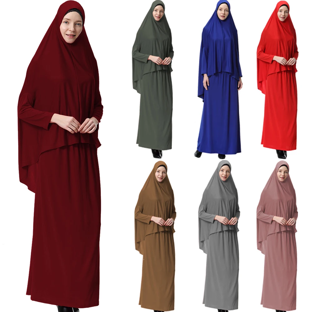 2 PCS Muslim Women Prayer Garment Burka Hijab Ramadan Islamic Clothing ...