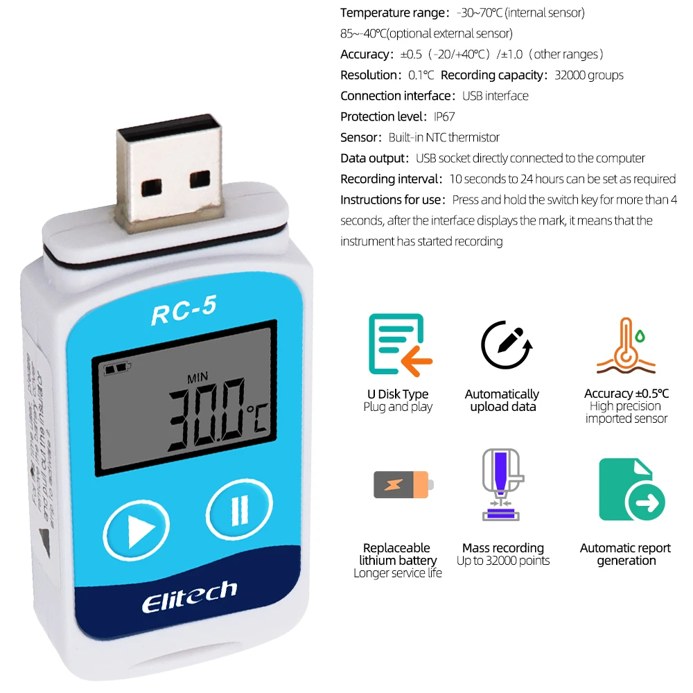 Shop Generic RC-5+ PDF Temperature Data Logger RC-5 USB Data Logger ...