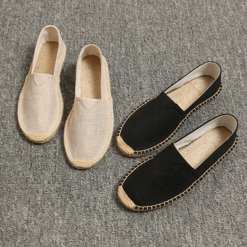 Men Fashion Flats Plimsolls Solid Canvas Shoes Casual Linen Loafers ...