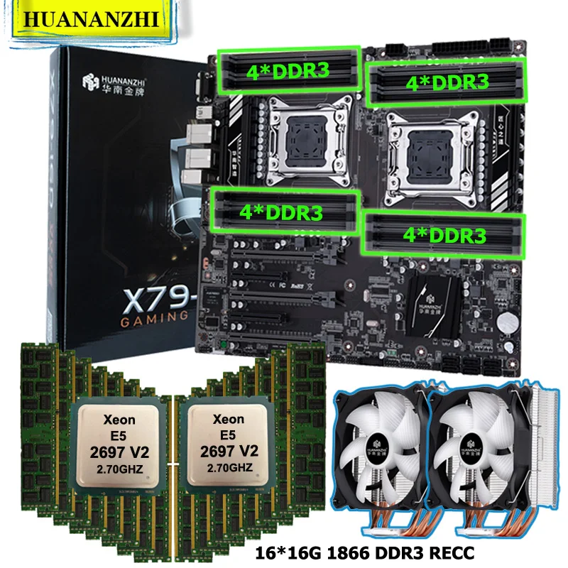 Huananzhi X79-16d Dual Cpu Motherboard 2 Processors Intel Xeon E5 2697 V2 2.7ghz 24 Cores Cpu ...