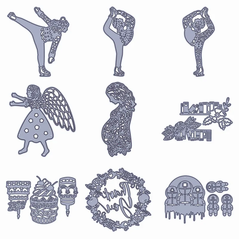 Wreath Cutting Dies Birthday Cake Skating Girls Pregnant Women Metal ...