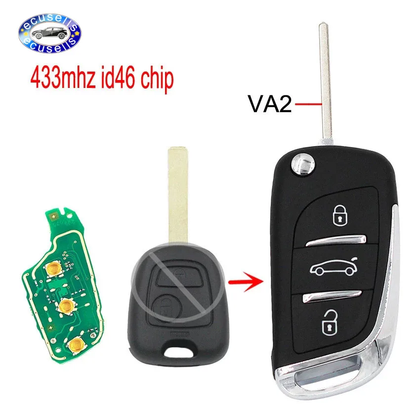 3 Buttons DS Style Keyless Entry Remote Car Key Fob 434MHz ID46 for ...