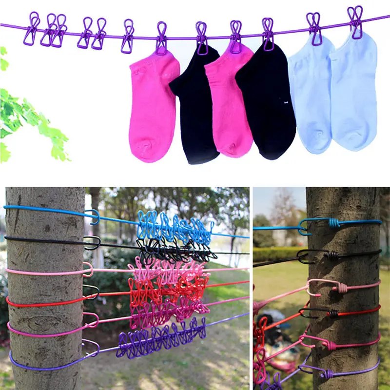170cm Outdoor Travel Clothesline Elastic Clothesline With 12 Clips ...