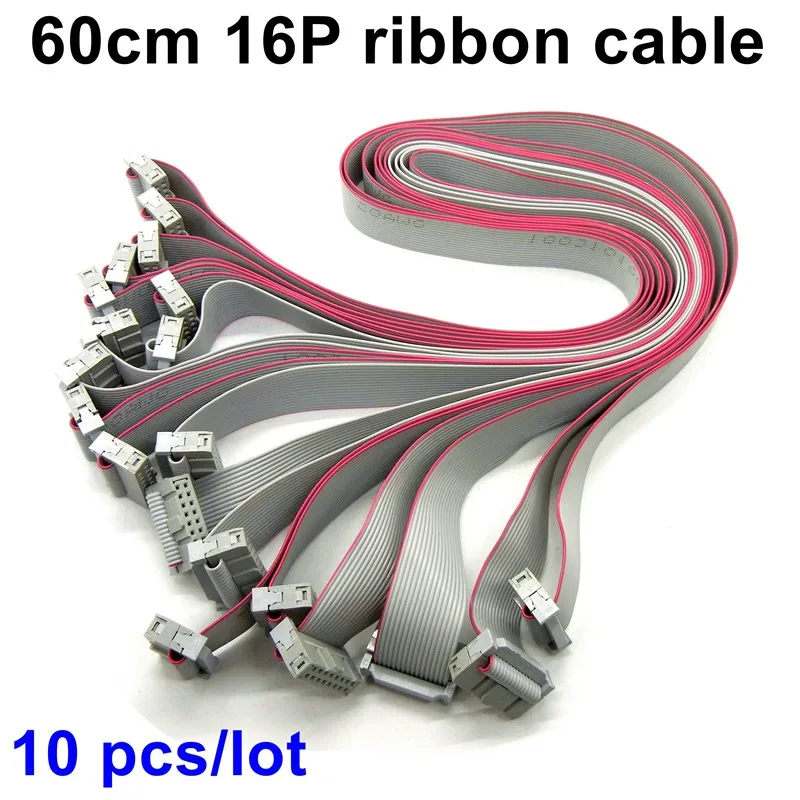 10pcs/lot 60cm Length Flat Cable 16p 2.54mm Pitch Extension Flat Grey ...