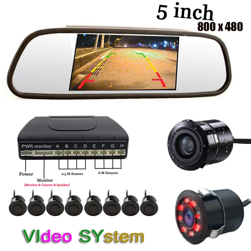 5-Car-Mirror-Monitor-Visual-Parking-Radar-System-BIBI-Alarm-8-Sensors ...