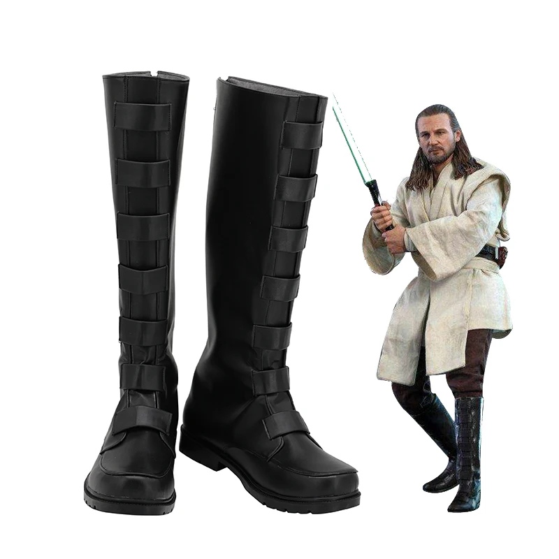 Star Cosplay Shoes Boots Jedi Master Qui Gon Jinn Cosplay Adult Black ...