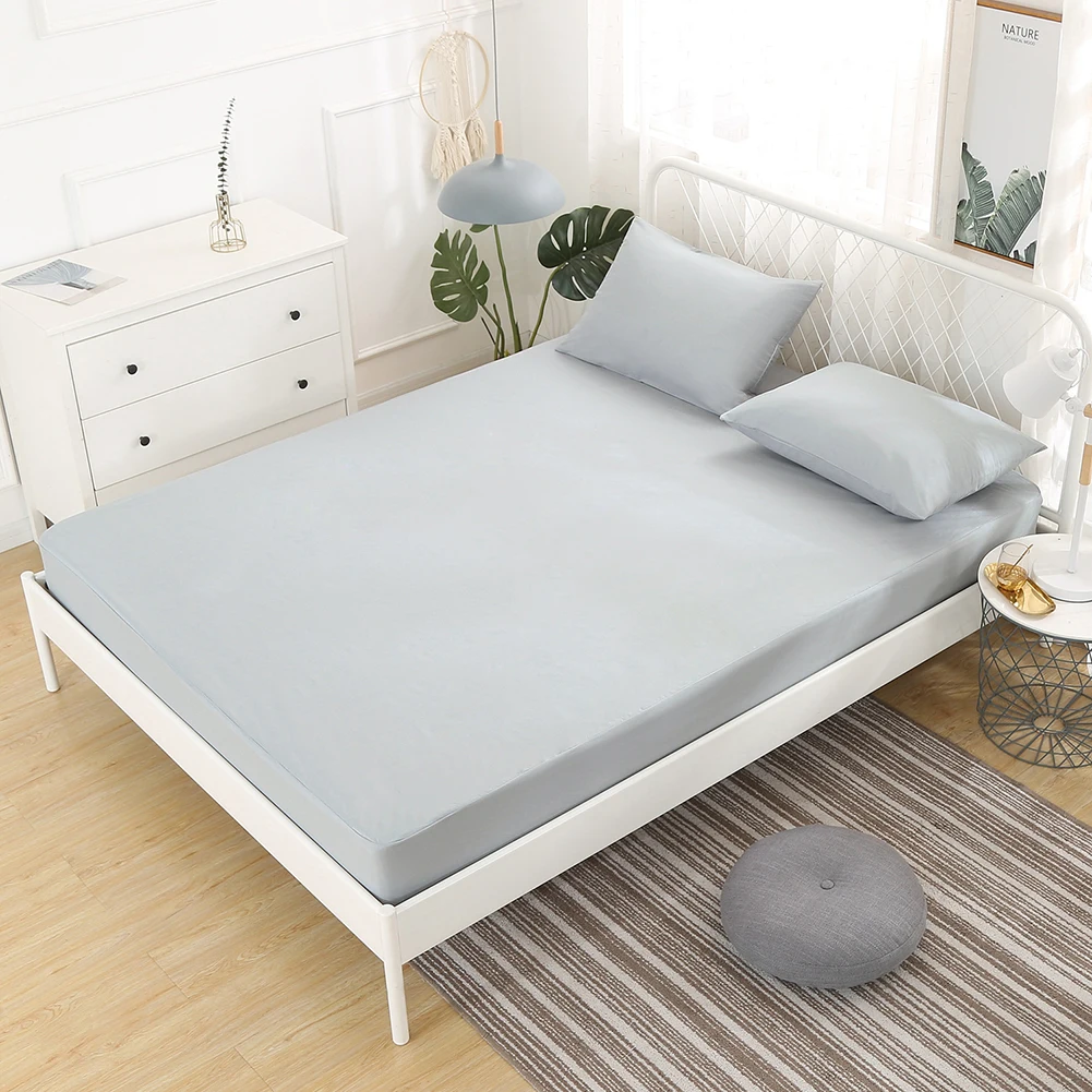Solid Color Waterproof Fitted Sheet Breathable Mattress Cover Protector ...