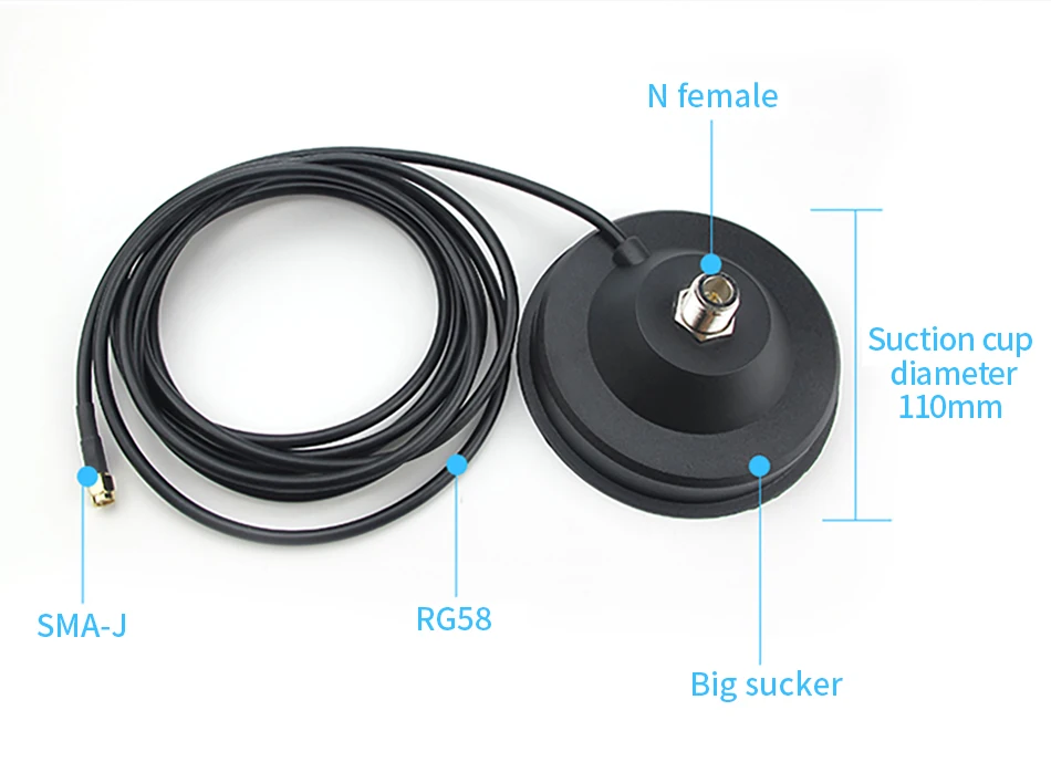 Base d'antenne avec câble d'alimentation RG58 3m, ventouse à tête femelle CDSENET XP-NK-SJ-300 ...