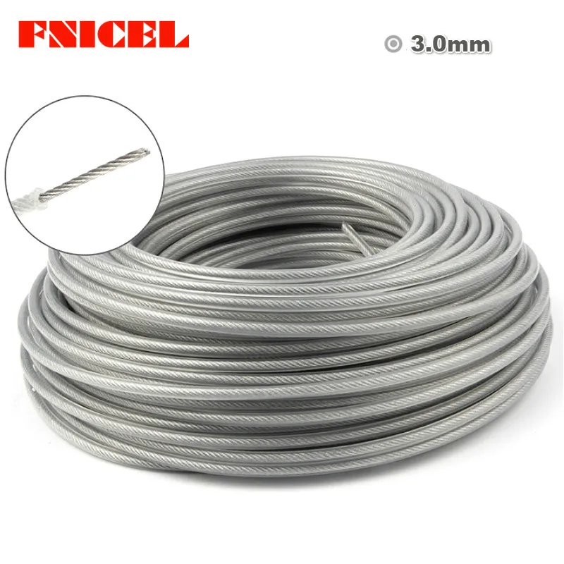 FNICEL 3.0mm Wire Rope Cord Line Grass Trimmer Line Inside with Steel ...