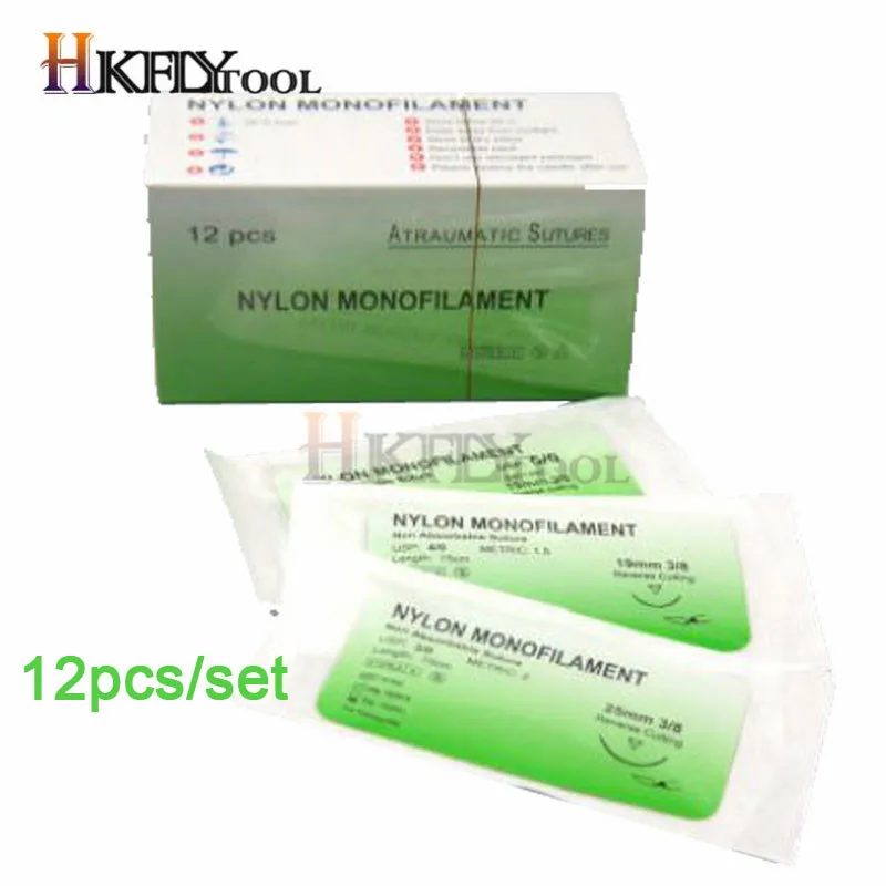 12Pcs-set-Nylon-Monofilament-Medical-Thread-With-Needle-Suture-Training ...