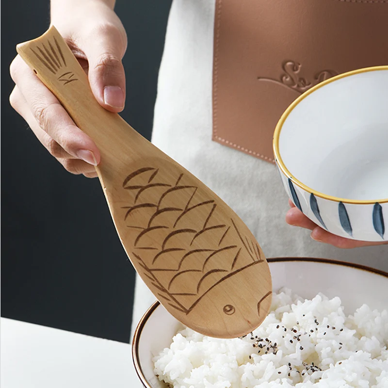 Wood Rice Scoop Paddle Spatula Kitchen Wooden Rice Serving Spoon Cute ...