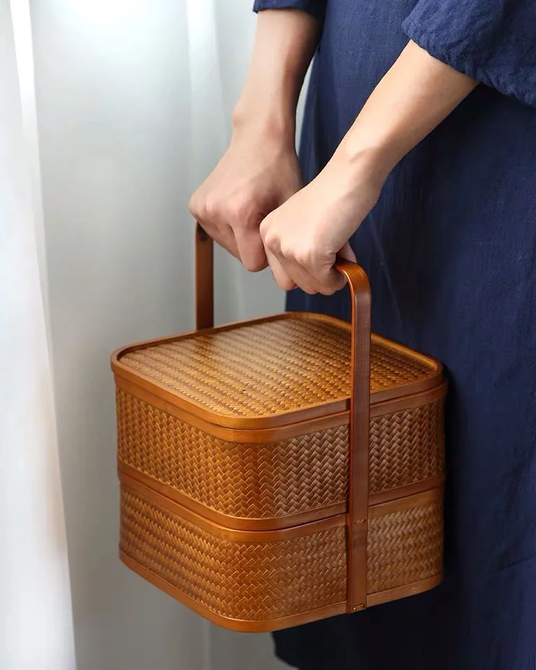 Japanese-style-Bamboo-Storage-Basket-Lacquerware-Handicraft-Tea-Set ...