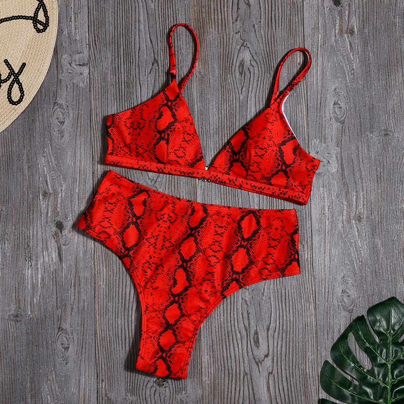 Women Sexy Leopard Bikinis Snake Print Bathing Suit Tube Top High Cut ...