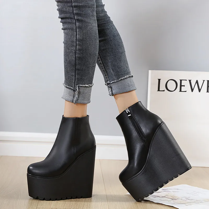 16Cm Super High Heels Platform Slope Heel Short Boots Female British ...