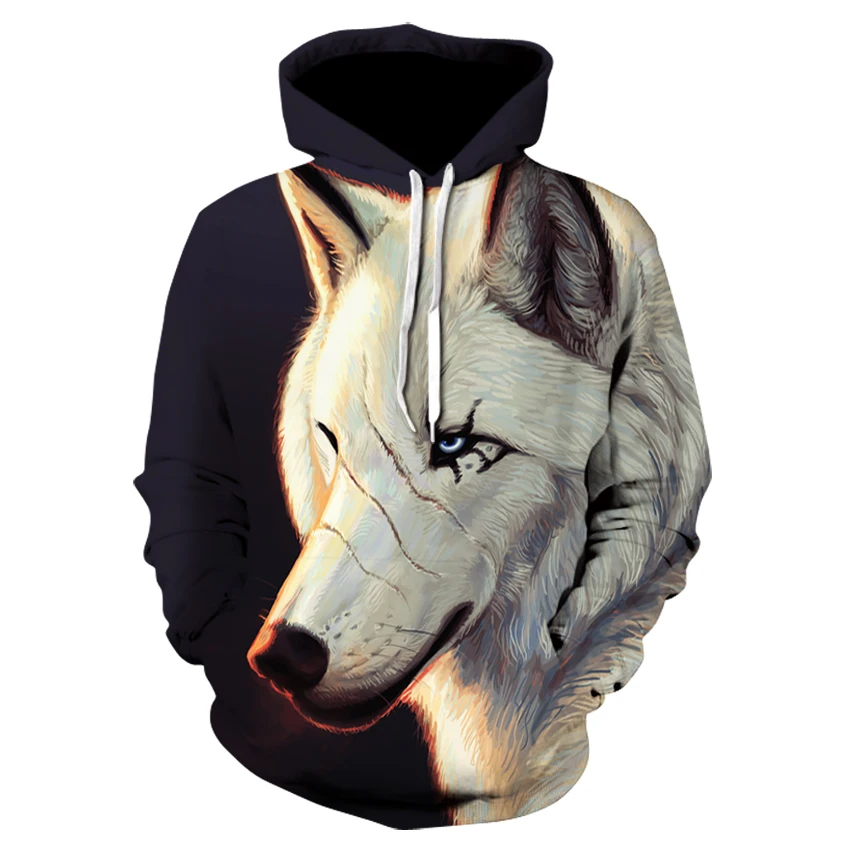 Sudadera con capucha deportiva con estampado de lobo en 3D para hombre ...