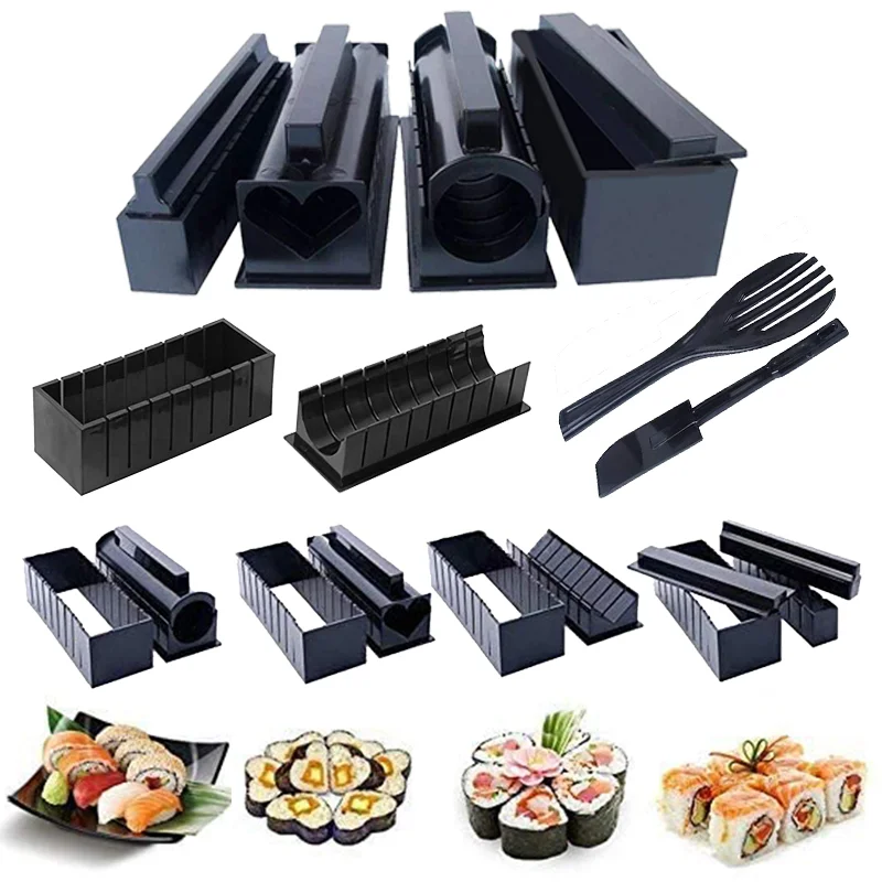 10 Pcs/Set Sushi Maker Equipment Kit,Japanese Rice Ball Cake Roll Mold ...