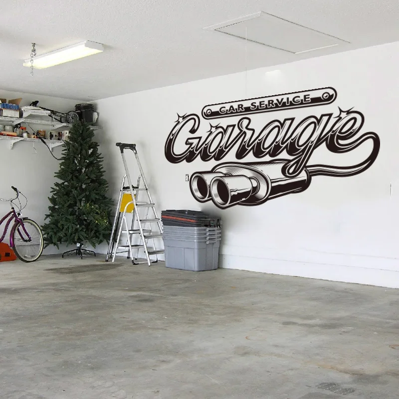 Retro-Car-Service-Garage-Wall-Sticker-Exhaust-Pipe-Classic-Auto-Repair ...